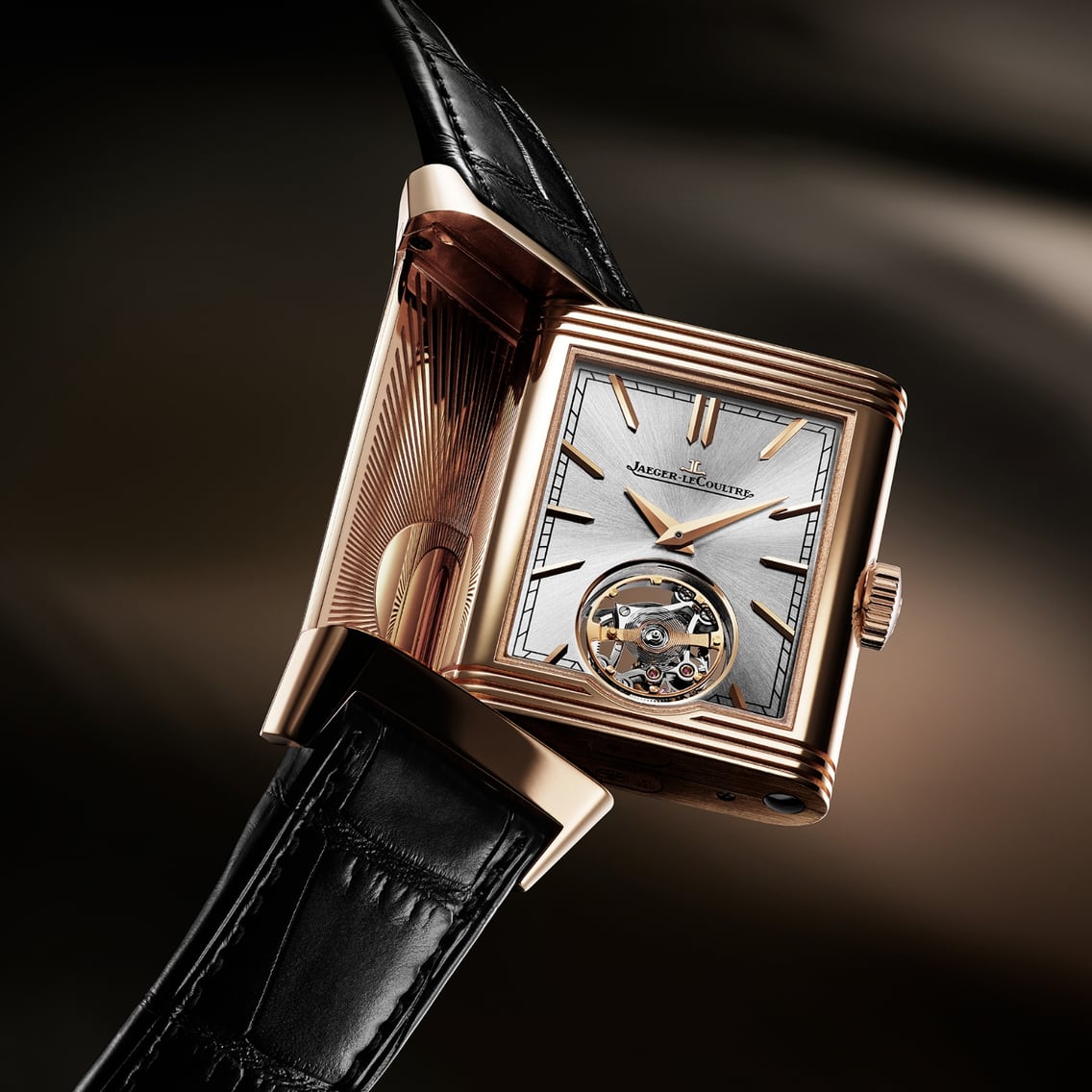 Pink Gold Men Watch Manual winding Reverso Tribute Duoface Tourbillon ...