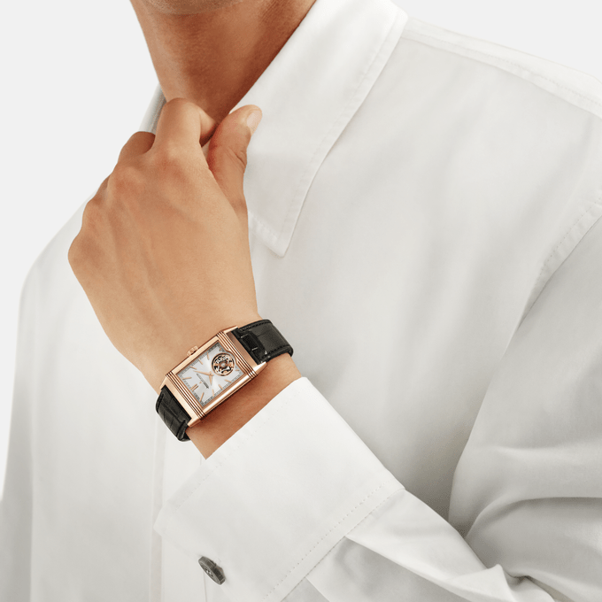 Pink Gold Men Watch Manual winding Reverso Tribute Duoface Tourbillon ...